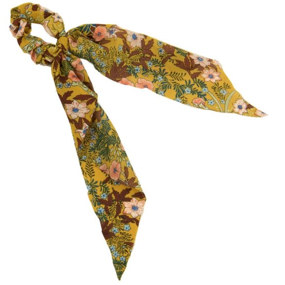 Twig & Arrow | Accessories | Twig Arrow Mustard Floral Print Scrunchie ...